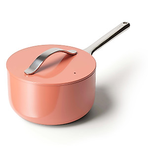 Caraway Nonstick Ceramic Sauce Pan with Lid (3 qt) - Non Toxic, PTFE & PFOA Free - Oven Safe & Compatible with All Stovetops (Gas, Electric & Induction) - Perracotta