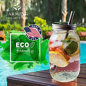 JARMING COLLECTIONS Home Glass Cups – Mason Jar Drinking Glasses - Mason Jar Cup - Glass Cup With Lids And Straws - 32oz Iced Coffee Cup – Glass Tumbler With Straw And Lid - Ice Coffee Cup (Set of 2)