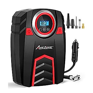 Avid Power Tire 12V Air Compressor w/Digital Pressure Gauge, Car Pump w/LED Light, Auto Shut-Off DC Tire Inflator for Car, Bicycles, Balls and Other Inflatables