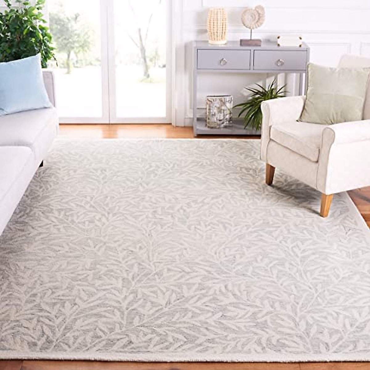 SAFAVIEH Jardin Collection Area Rug - 8' x 10', Light Grey & Ivory, Handmade Wool, Ideal for High Traffic Areas in Living Room, Bedroom (JAR753G)