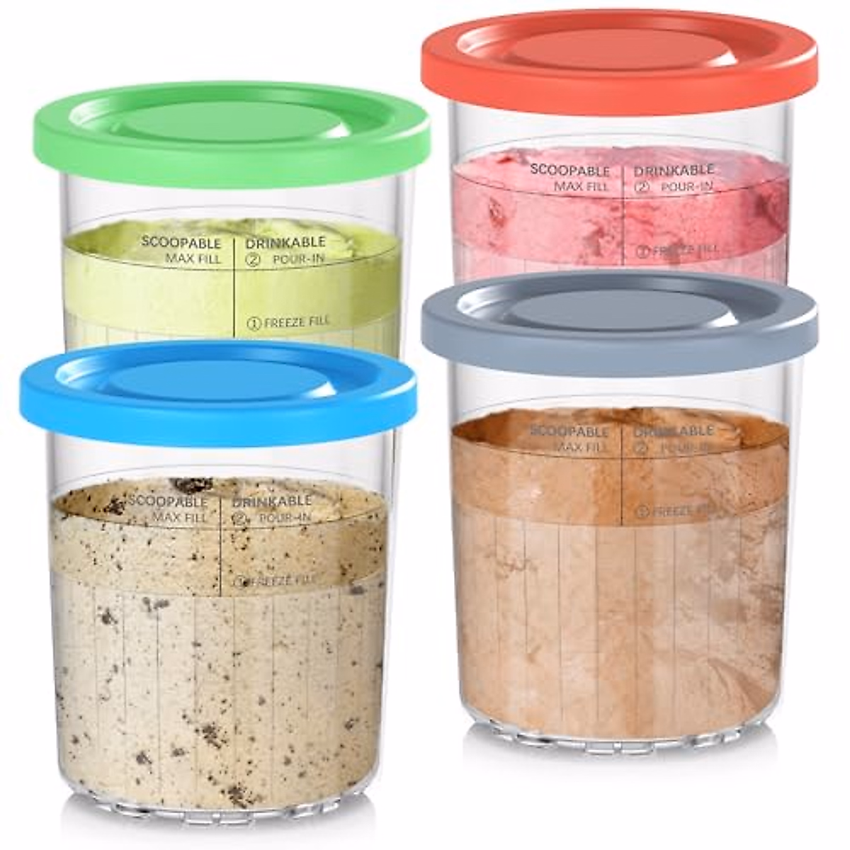 24OZ Containers Replacement for Ninja Creami Deluxe pints 4 Pack, Compatible with NC500 Series 11-in-1 Ice Cream Makers, Extra Delux Pint Containers, XL Family Size Cups,Dishwasher Safe, Leak Proof