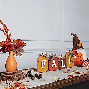 DEWBIN Fall Decorations for Home, Pumpkin Wood Sign with Fall Lettered for Fall Decor, Decorative Wooden Block Set Thanksgiving decor for Tables, Tiered Tray, Mantel, Thanksgiving