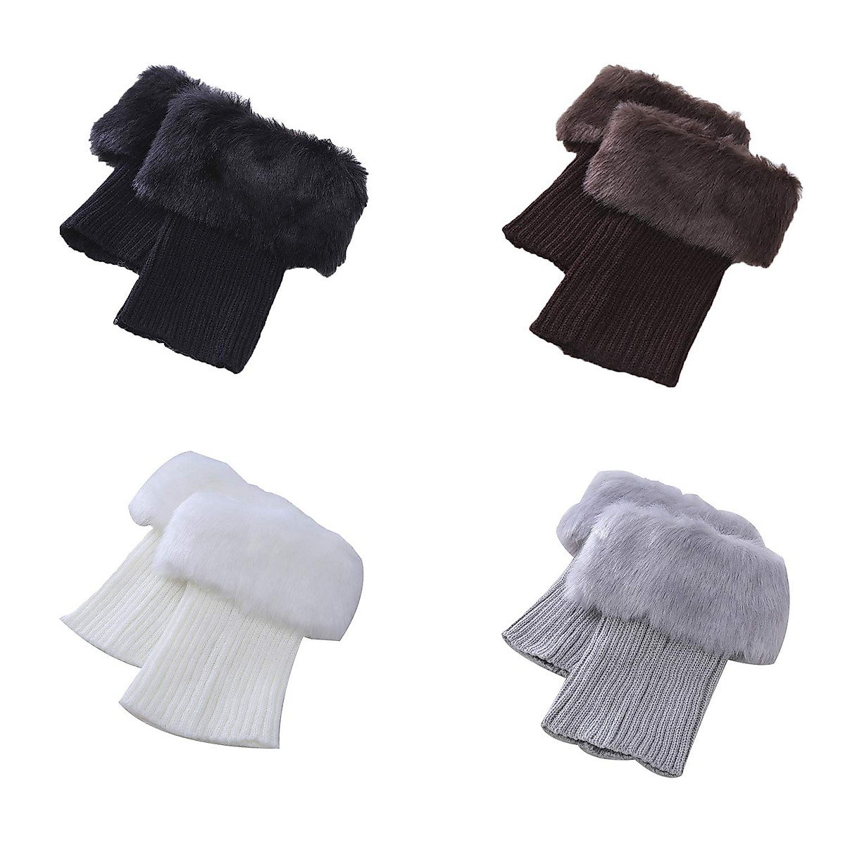 DUOQIAN Women Winter Faux Fur trim Boot Cuffs Socks Crochet Knitting Short Leg Warmers 4 Pack