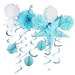 Paper Decorations Party Pink&Blue Baby Shower Party Decoration KIY Hanging Swirls Star Lantern Tissue Pom Honeycomb Balls Paper Fan Flower for Birthday