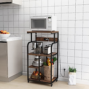 VEDECASA Mobile High Printer Stand with Power Outlet Charging Plugs USB Port Office Storage Shelf Includes Computer Tower CPU Stand Holder with Wheel (Brown)