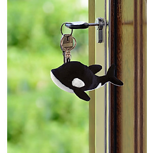 Puzzled Killer Whale Plush Keychain Stuffed Animal Toy - Soft Ocean Life Animal Black Whale Charm Keyring, Decorative Plush Toy Accessory Fun Buddy For Kids Bag - 4 Inches