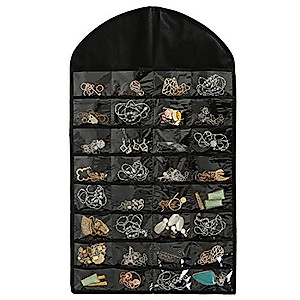 Foraineam 3 Pack Hanging Jewelry Organizer 32 Pockets 18 Hook and Loops Necklace Holder Earrings Bracelet Ring Display Storage Bag