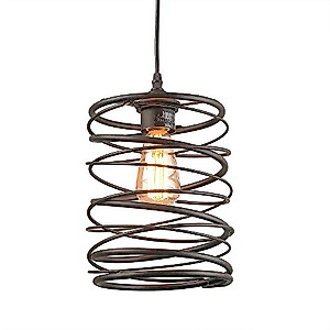 LNC Pendant Lighting, Rustic Ceiling Rust Cage Ceiling Lamp for Kitchen Island