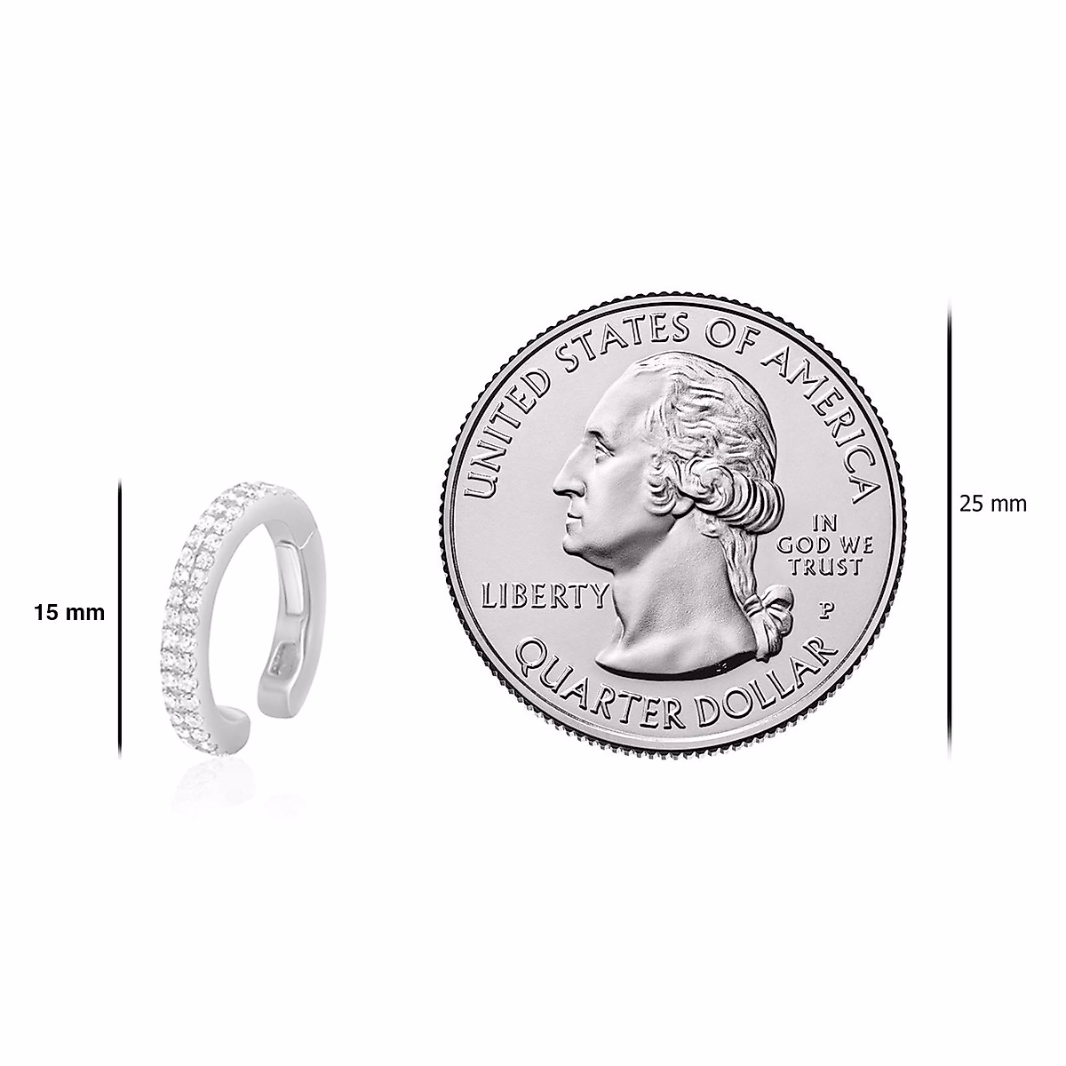 14K White Gold and Diamonds Two-Row Hinged Ear Cuff Fashion Earring - Made of Real 14K White Gold and Genuine Round White H-I / SI1 Diamonds - Prong Setting