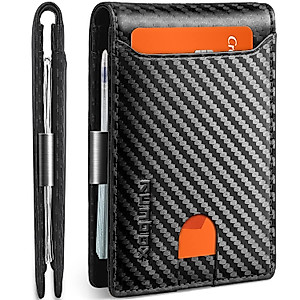 RUNBOX Slim Wallets for Men - Leather Money Clip Mens Wallet - RFID Blocking Front Pocket Bifold Wallet - Minimalist Credit Card Holder with Gift Box