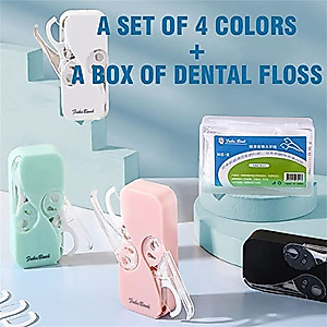Portable Floss Dispenser, with A Box of Dental Floss,Dispenser Automatic Dental Floss Picks Cases for Teeth Cleaning,Floss Dispenser Refillable(4 Color with A Box of Dental Floss)