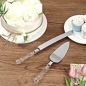 BalsaCircle Silver and Clear Cake Knife and Server Set with Crystal Handles - Wedding Reception Events Home Party Tableware Supplies