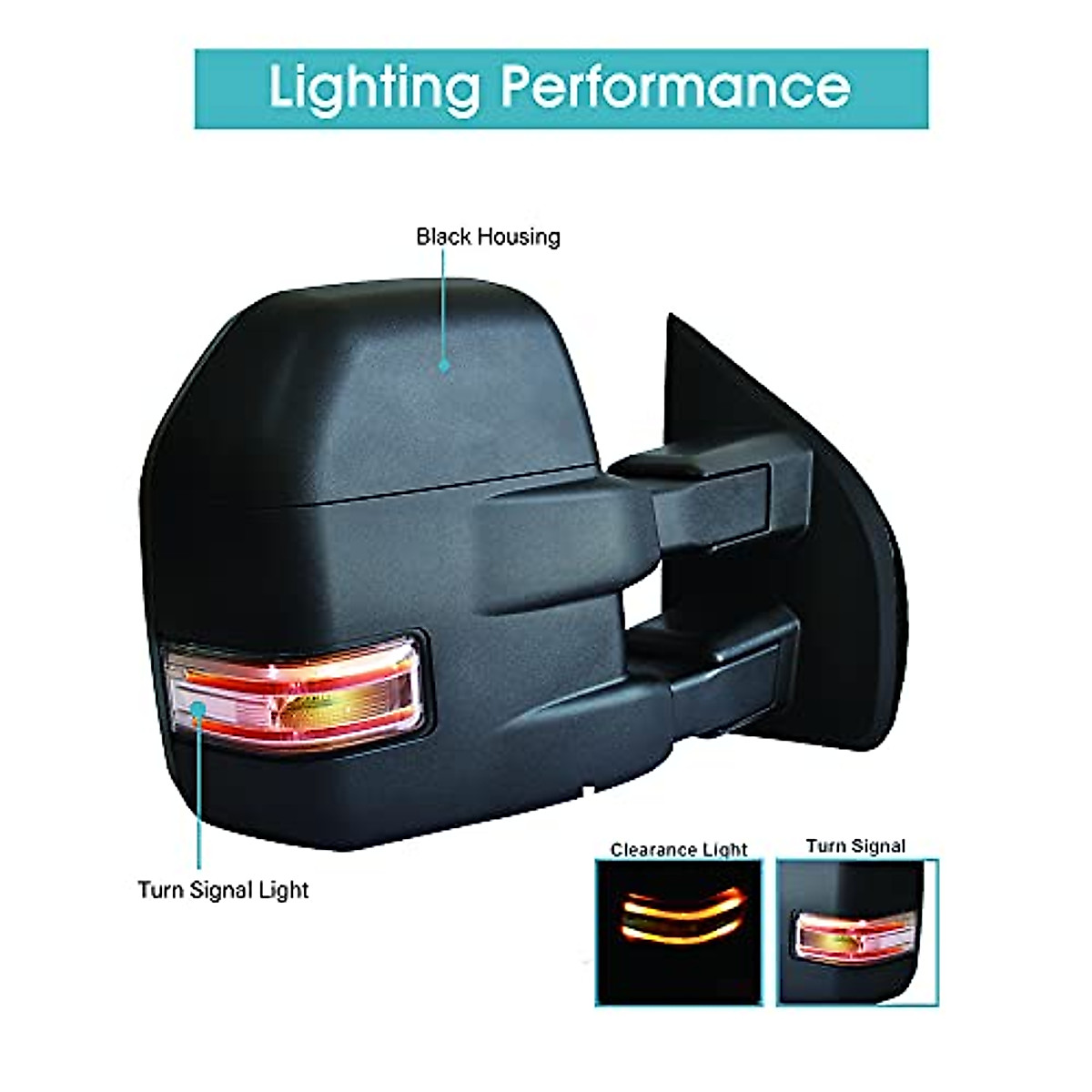 BOOLEE Towing Mirrors fit for 2020 2019 2018 2017 2016 2015 Ford F150 Pickup Truck LED Turn Signal Light Temperature Sensor Heated Defrost Power Adjustable Glass Black Housing 8 Pin Plug