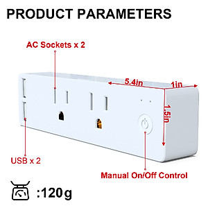 Toxaoii Mini WiFi Smart Plug, Outlet Extender Dual Socket Plugs with USB, Surge Protector with Remote Control and Timer Function, Compatible with Alexa, Google Assistant, No Hub Required