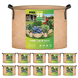 iPower 10-Pack 20 Gallon Aeration Grow Bags Thick Nonwoven Fabric Pots with Handles, for Fruits, Vegetables, and Flowers, Tan