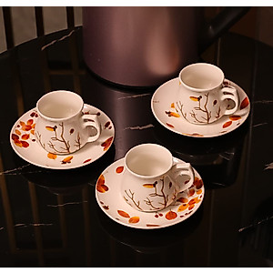 GuangYang 12 Pieces Fine Porcelain Espresso Cups and Saucers-,set of 6,2.5 oz,One Shot Espresso Cup for 6 Person,Antumn Leaves Parttern