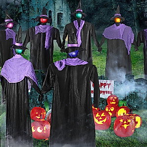 Halloween Decorations Outdoor, 3 Pack 6FT Holding Hands Halloween Witches with Stakes and Color Changing LED Lights, Scary Screaming Voice Control Witch for Outdoor Lawn Yard Home Party Decoration