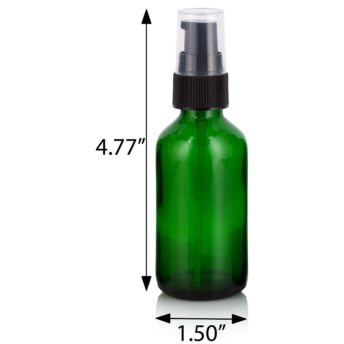 JUVITUS 2 oz Green Glass Luxury Boston Round Bottle with Black Treatment Pump (24 Pack) + Funnel I Refillable Empty Storage Containers