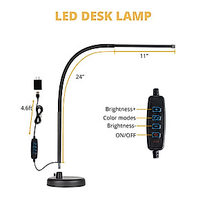 CIVHOM LED Desk Lamp, Swing Arm Architect Task Lamp with Long Flexible Gooseneck, 3 Color Modes, and USB Adapter, Dimmable Desk Light for Home/Office/Drafting/Reading/Piano