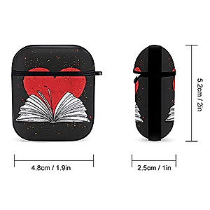 Bookworm Heart Books Airpods Case Cover for Apple AirPods 2&1 Cute Airpod Case for Boys Girls PC Hard Protective Skin Airpods Accessories with Keychain