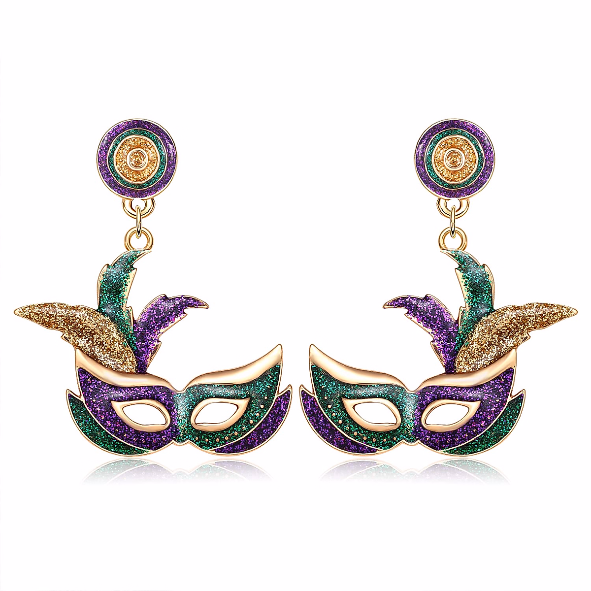 ELEARD Mardi Gras Earrings for Women Fleur De Lis Mask Drum Drop Dangle Earrings Costume Party Parade Earrings Festive Holiday Gifts