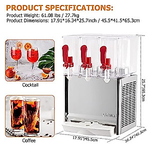 Commercial Beverage Dispenser, Towallmark 3 Tanks 7.93 Gallon 30L Commercial Juice Dispenser, 10 Liter Per Tank, 320W Stainless Steel Food Grade Ice Tea Drink Dispenser with Thermostat Controller
