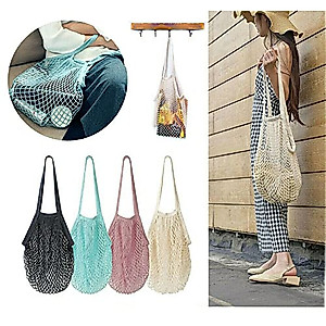 maxgoods Mesh Bag Cotton Storage Handbag Tote Shopping String Portable Fishnet Woven Net Tote(sky blue-Long)
