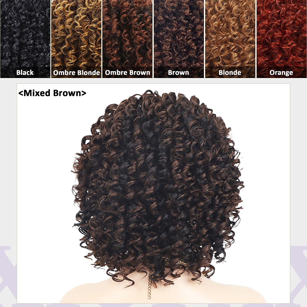 XIUFAXIRUSI XIUFAXIRUSI Short Curly Afro Wigs for Black Women Mixed Brown Kinky Curly Bob Wig with Side Bangs African American Synthetic Full Hair Wig