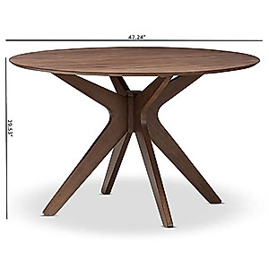 Baxton Studio Monte Mid-Century Modern Walnut Wood 47-Inch Round Dining Table