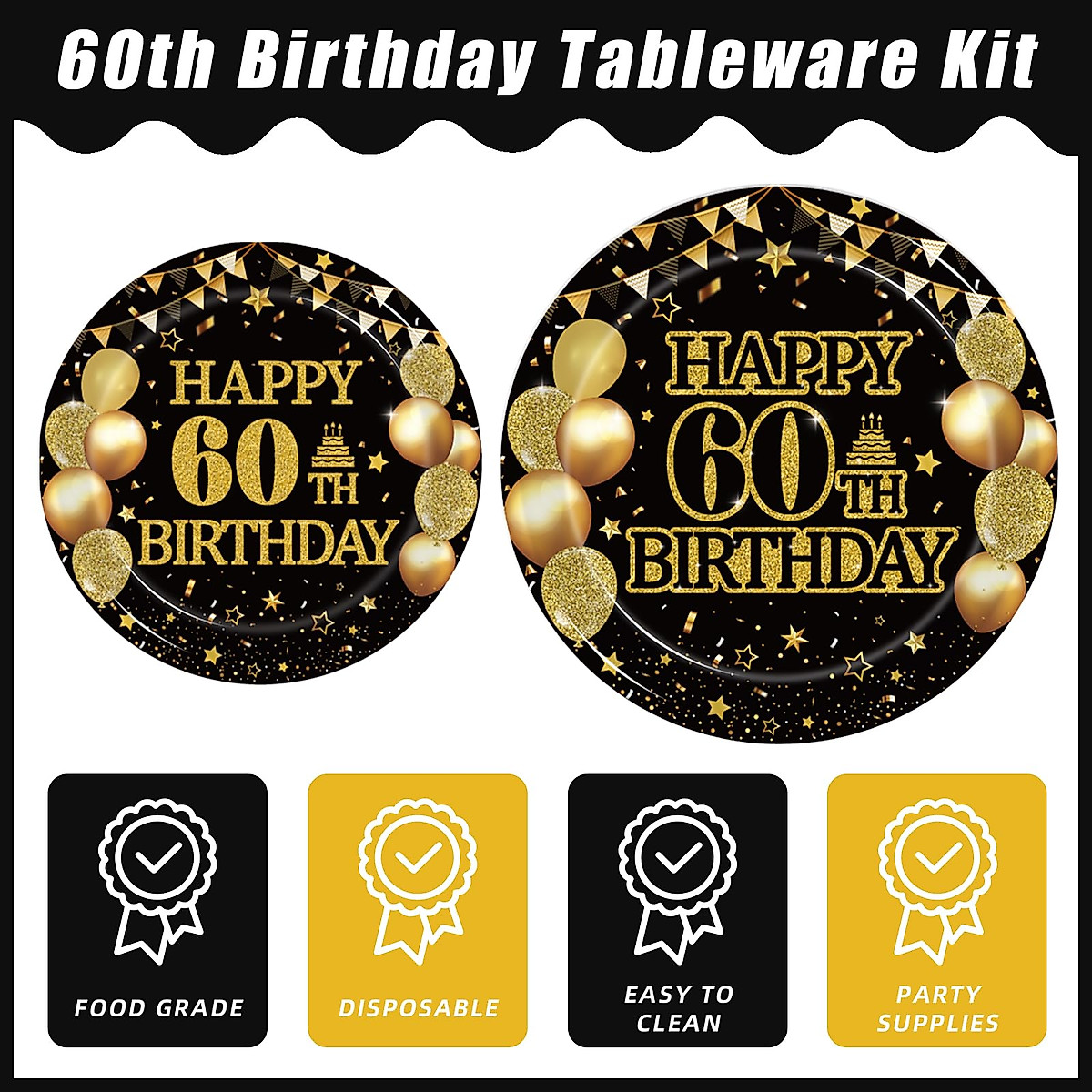 Kepeel 96Pcs 60th Birthday Party Tableware Set, Back in 1965 Birthday Party Decorations Supplies for Men Women Cheers to 60 Years Disposable Paper Plates Napkins Forks Favors, Serve 24