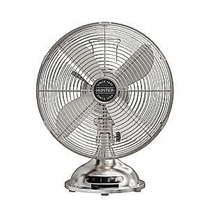 Hunter Classic D12 Portable Desk Fan 12 inch, 3 Speed, Brushed Nickel, 97315