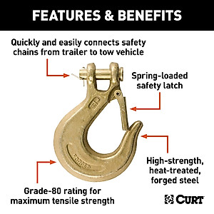 CURT 81970 7/16-Inch Forged Steel Clevis Slip Hook with Safety Latch, 40,000 lbs, 1-1/3-In Opening, 7/16" Pin