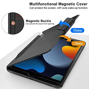 DUNNO Case for iPad 9th/ 8th/ 7th Generation (iPad 10.2-Inch 2021/2020/2019), Shockproof Magnetic Multi-Angles Stand Cover Case with Pen Holder & Card Pocket, Auto Wake/Sleep (Black)