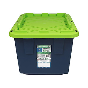 GREENMADE Extra Strong 27 Gallon Plastic Storage Bin, Multi Color, 4 Pack. Heavy Duty Built With Snap Fit Lid. Factory Direct (Navy & Green)