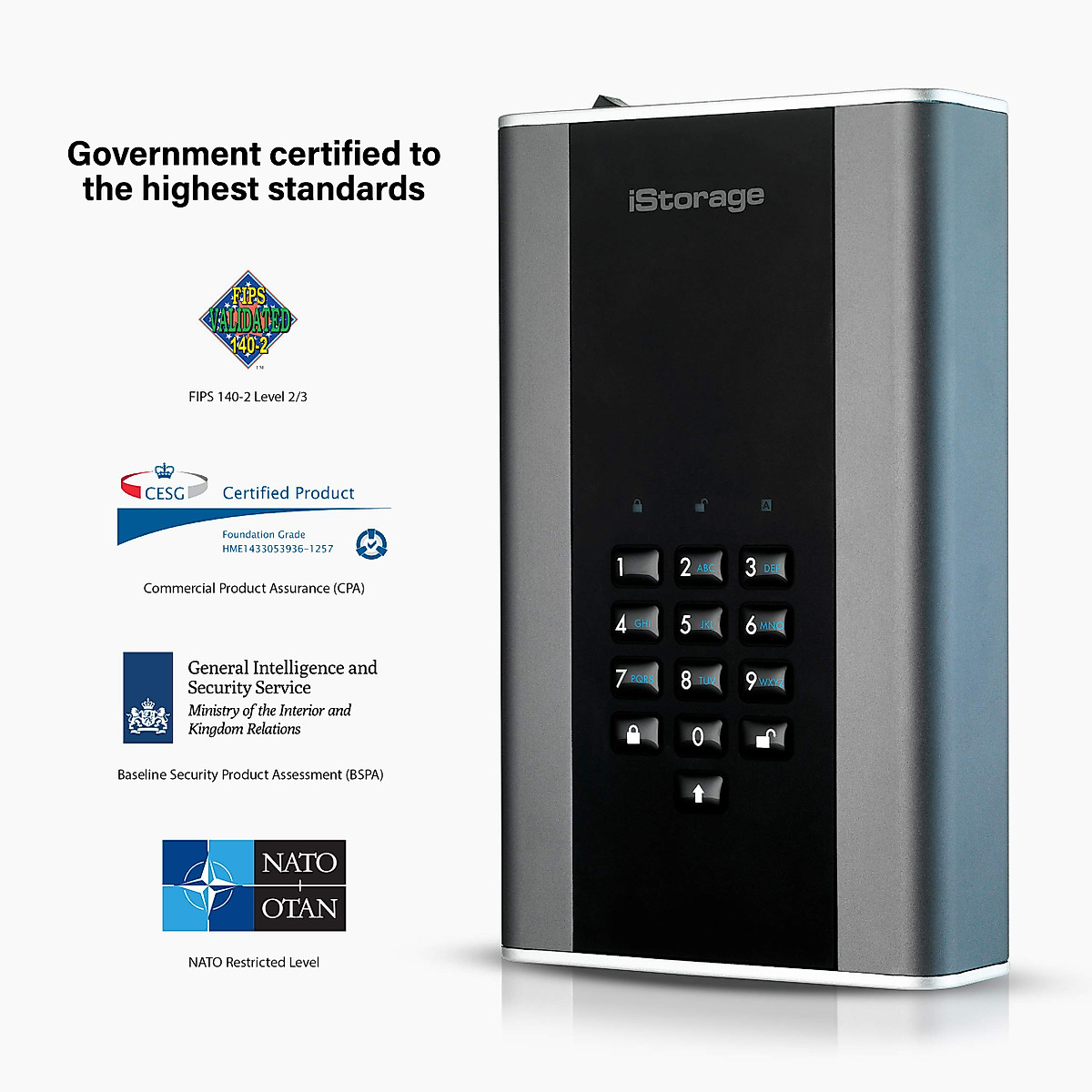 iStorage diskAshur DT2 2TB Secure encrypted portable desktop hard drive, FIPS Level 2 certified - Password protected, dust and water resistant, military grade hardware encryption IS-DT2-256-2000-C-G
