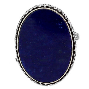 NOVICA Artisan Handmade Lapis Lazuli Cocktail Ring Blue Oval India Sterling Silver Riverside Birthstone [1 in L x 0.8 in W x 0.2 in H] ' Pool of Memories'
