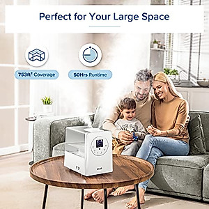 LEVOIT Humidifiers for Bedroom Large Room Home, 6L Warm and Cool Mist Ultrasonic Air Vaporizer for Plants and Whole House, Built-in Humidity Sensor, Essential Oil Diffuser, Whisper Quiet, Timer, White