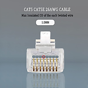 AOWIZ RJ45 Connector Cat5 Cat5e Pass Through RJ45 Ends Ethernet Modular Plug 100-Pack