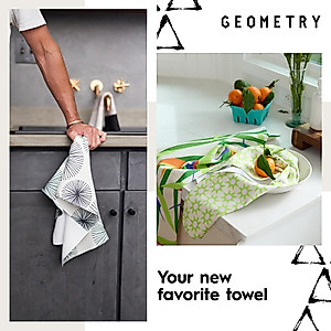 GEOMETRY Kitchen Towels - Quick Dry Microfiber Cloth Dish Towels for Kitchen Drying - Premium Quick Dry Towel (Lemonade Lines, 18" x 30" (2-Pack Set))