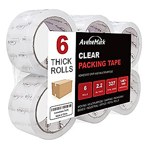 AveneMark Packaging Tape - 1.88" X 54.6 Yards, 2.2 mil, 6 Rolls - Adhesive Heavy Duty Tape for Box Office Moving Packaging