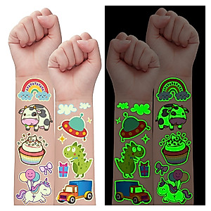 Partywind 260 Mixed Styles Glow Temporary Tattoos for Kids, Mermaid/Dinosaur/Pirate Tattoo Stickers for Boys and Girls, Birthday Party Supplies Favors (20 Sheets)