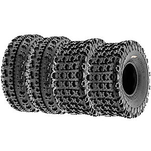 Set of 4 SunF 21x7-10 Front & 20x11-8 Rear ATV UTV Knobby Sport Tires,6 PR Tubeless A027
