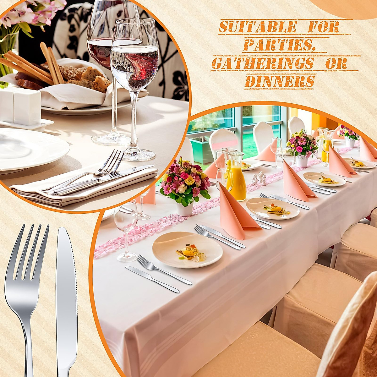 Nuenen 200 Pcs Forks and Knives Stainless Steel Forks Silverware Set Include 100 Dinner Forks and 100 Knives Flatware Set Tableware Cutlery Set for Home Restaurant, Mirror Polished, Dishwasher Safe