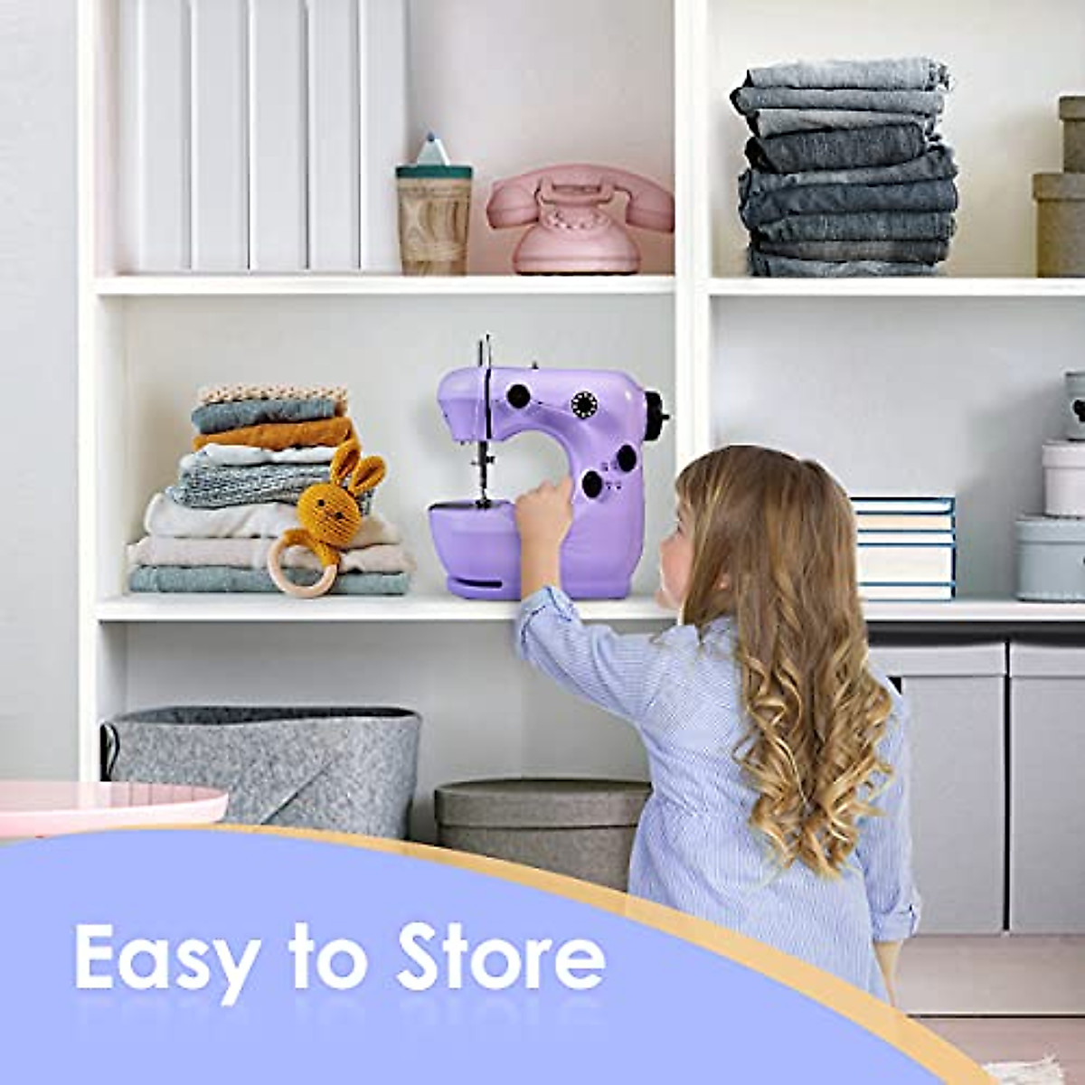 Sewing Machine, Portable Sewing Machine for Beginners with Light and Extension Table, Easy to Use & Safe for Kids, Best Gifts Suitable for DIY Home Travel, Space Saver