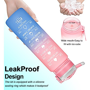 32OZ Motivational Fitness Sports Water Bottle with Straw & Time Maker, BPA-free, Tritan Plastic, Leak-proof Ensure you Stay Hydrated Throughout The Day for Gym, Outdoor Sports (Omber: Rose Serenity)