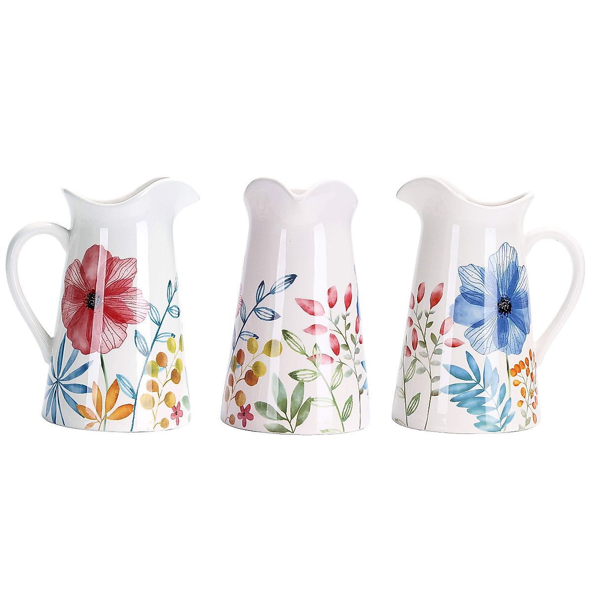 Bico Flower Carnival Ceramic 2.5 Quarts Pitcher with Handle, Decorative Vase for Flower Arrangements, Dishwasher Safe