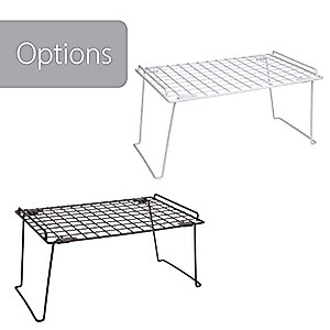 Smart Design Stacking Cabinet Shelf Rack - Large 16 x 10 Inch - Steel Metal Wire - Cupboard, Plate, Dish, Counter and Pantry Organizer - Kitchen - White