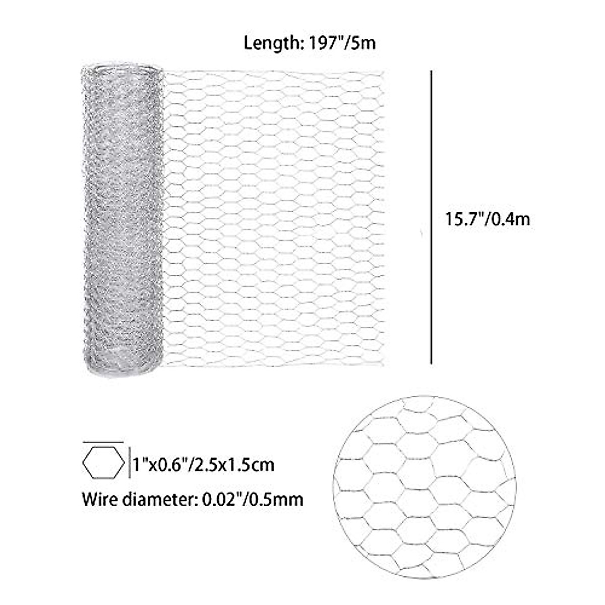 Aboofx Chicken Wire Fencing, 197 x 15.7 inch Floral Chicken Wire Net, Hexagonal Chicken Wire for Garden Poultry, with One Mini Cutting Pliers and 1 Pair Gloves