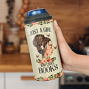 winorax Book Lovers Gifts Just A Girl Who Loves Books Tumbler Can Cooler 4-in-1 Stainless Steel 16oz Travel Cups Birthday Christmas Gifts for Women Girls Friends Book Lovers
