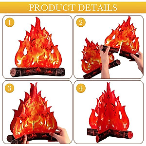 Fake Campfire Decoration - 3D Cardboard Fake Fire Centerpiece with Artificial Flames for Camping, Classroom Parties, Bachelorette Celebrations & More - Vibrant Red Orange Camp Fire Decor (STYLE01)